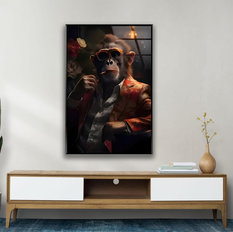Smoking Monkey Tempered Glass Wall Art | Modern Decor - Etsy UK