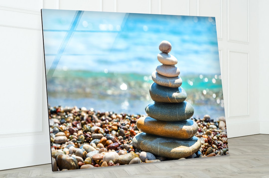 Zen Stone Tempered Glass Wall Art: Beach Decor - Etsy