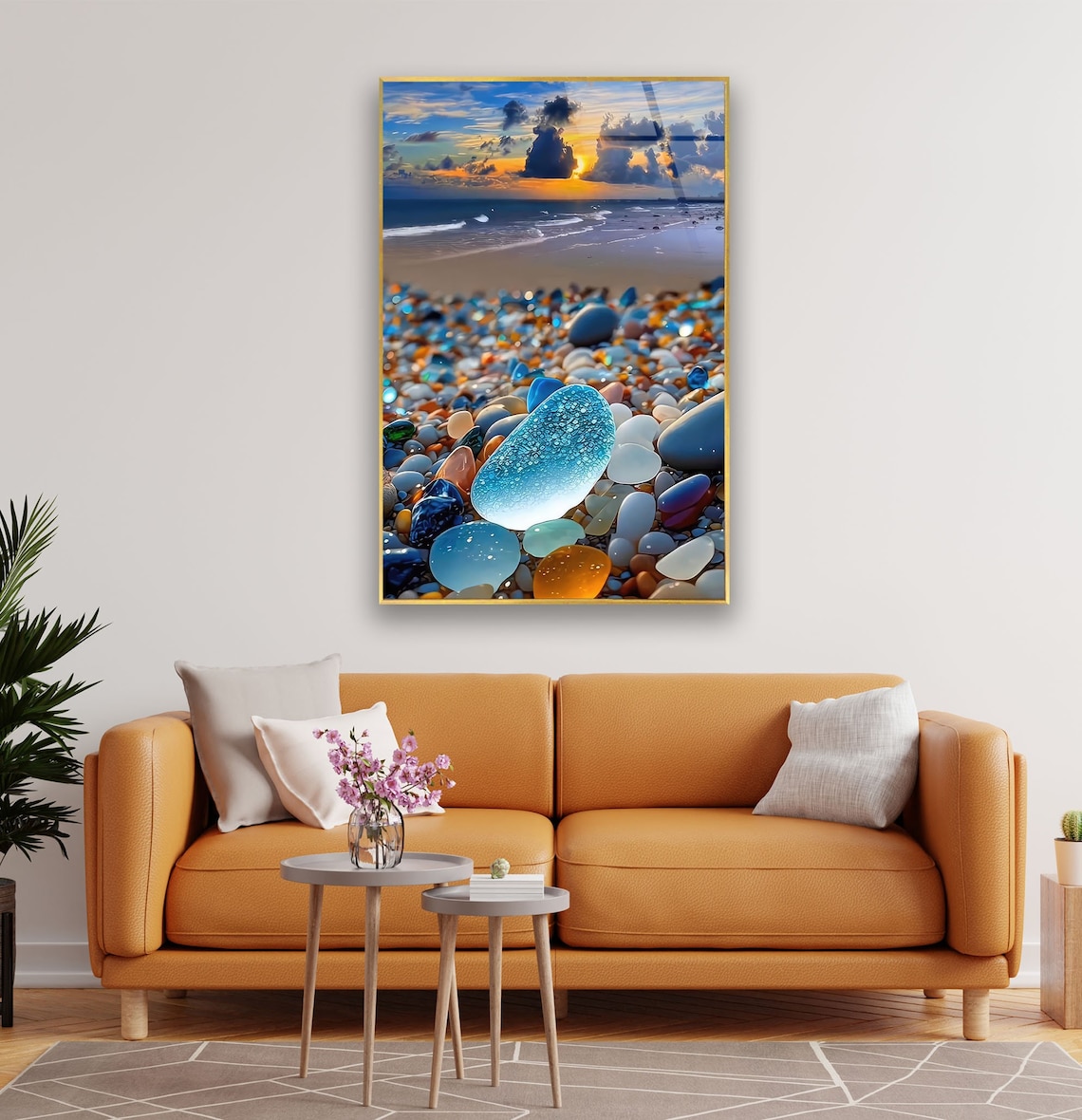 Sea Glass Beach Sunset: Tempered Glass Wall Art - Etsy
