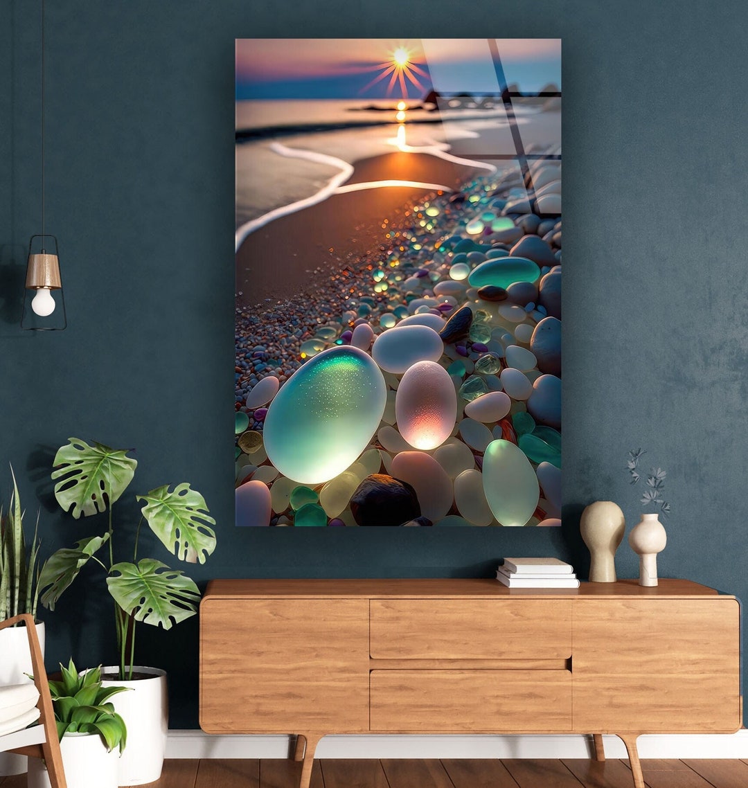 Tempered Glass Beach Stone Wall Art: Modern Coastal Decor - Etsy