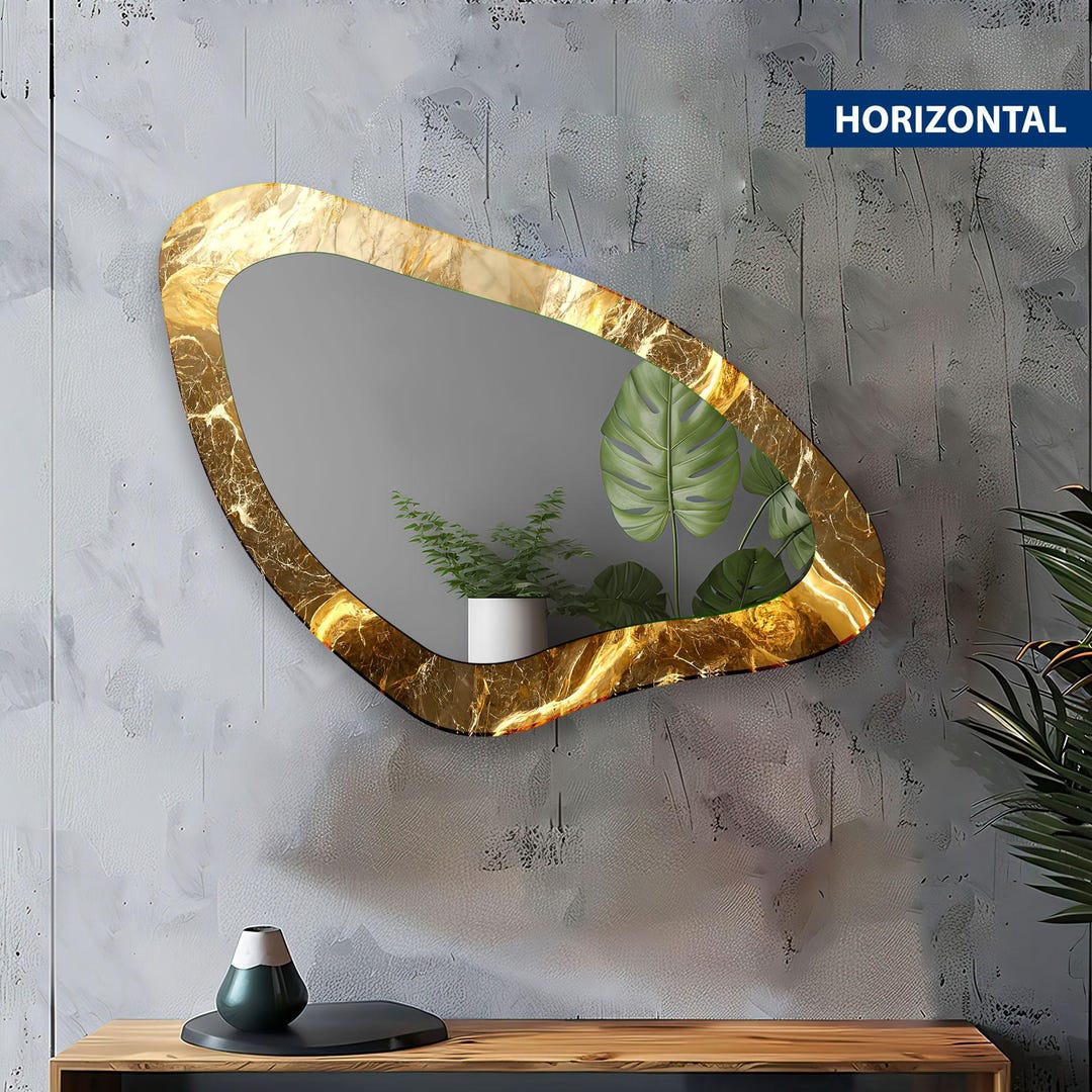 Asymmetrical Gold Abstract Mirror-irregular Wavy Wall Glass Mirror ...