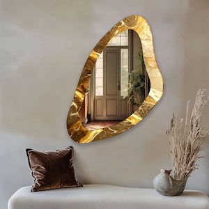 Asymmetrical Gold Abstract Mirror-irregular Wavy Wall Glass Mirror ...