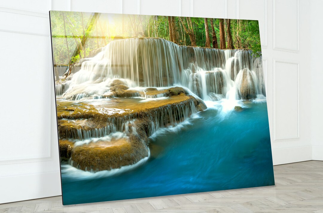 Waterfall View Wall Art-nature Landscape Wall Art-tempered Glass Wall ...