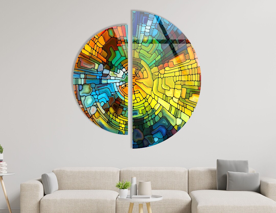 Large Round Wall Art Set , Tempered Glass , , 2 Piece - Etsy