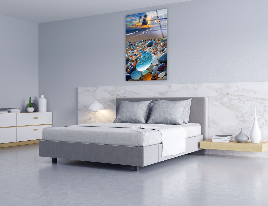 Sea Glass Beach Sunset: Tempered Glass Wall Art - Etsy