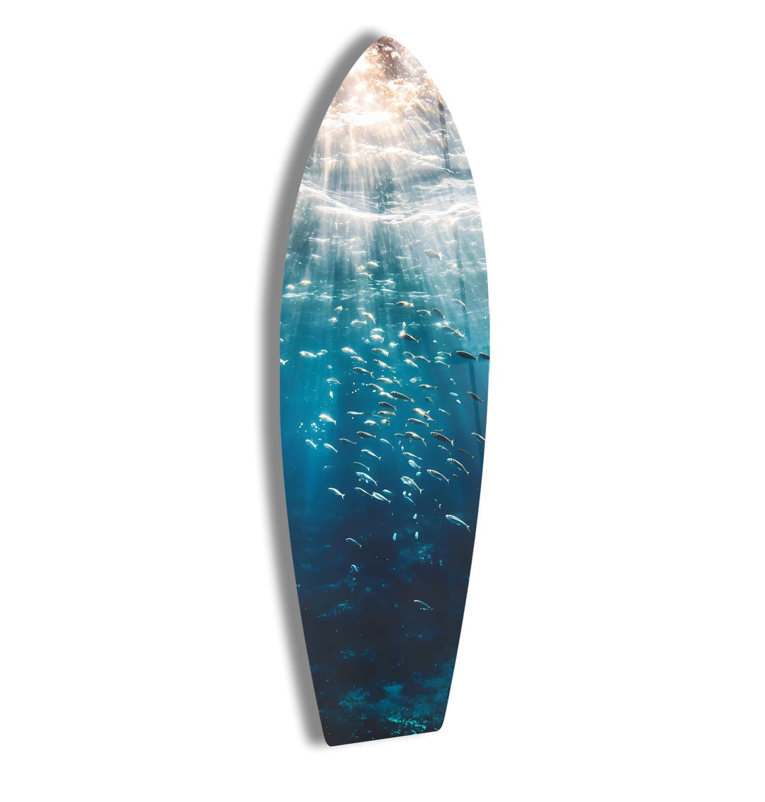 Underwater Surfboard Tempered Glass Wall Art: Ocean Fish Photography - Etsy