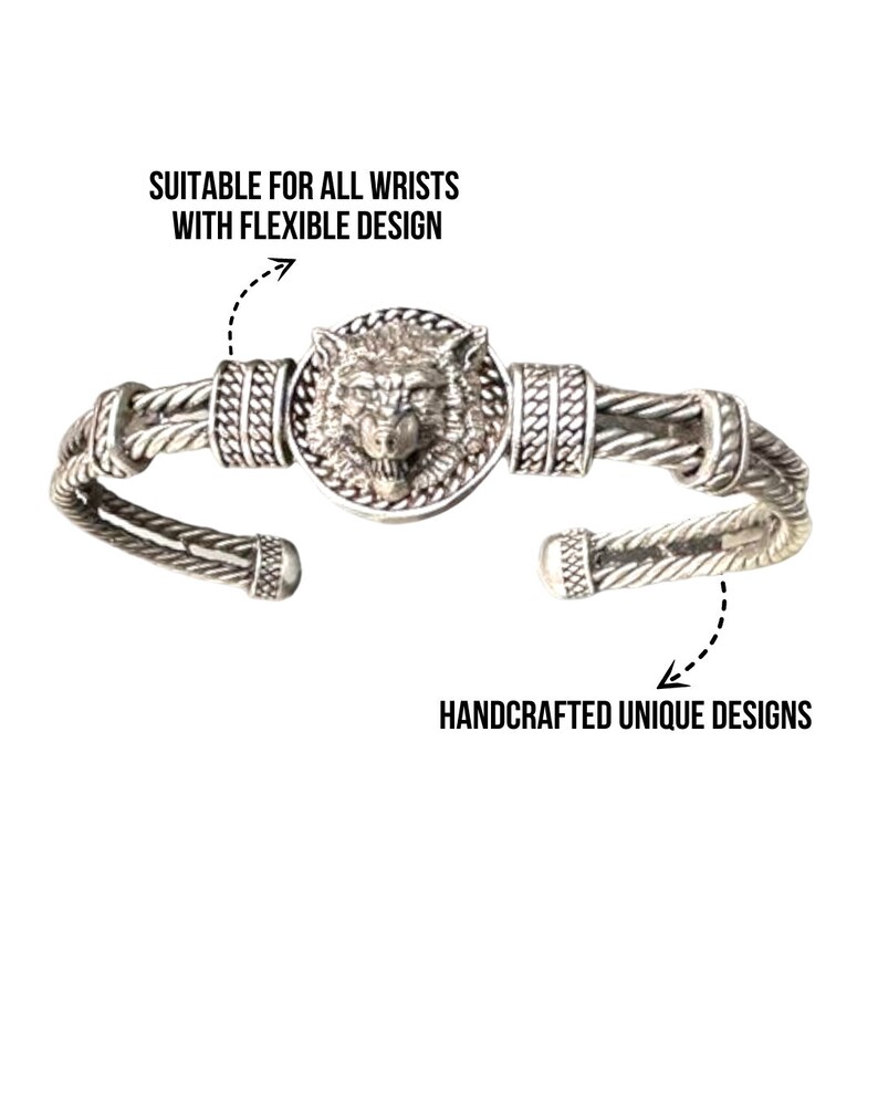 Silver Wolf Cuff Bracelet, Cool Mens Bracelet, Viking Wolf Bangle, Open ...