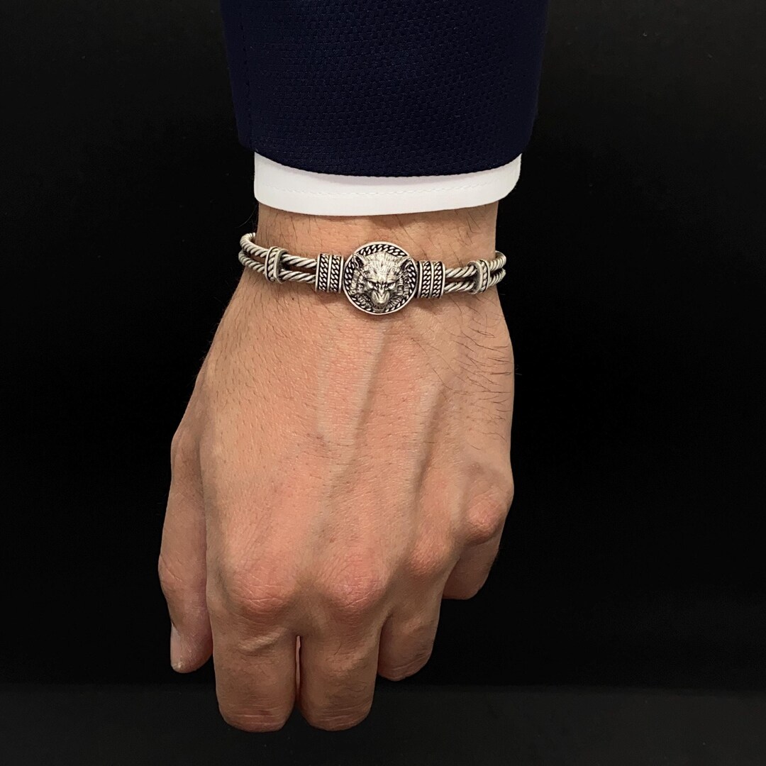 Silver Wolf Cuff Bracelet, Viking Mens Bracelets, Gothic Mens Jewelry ...