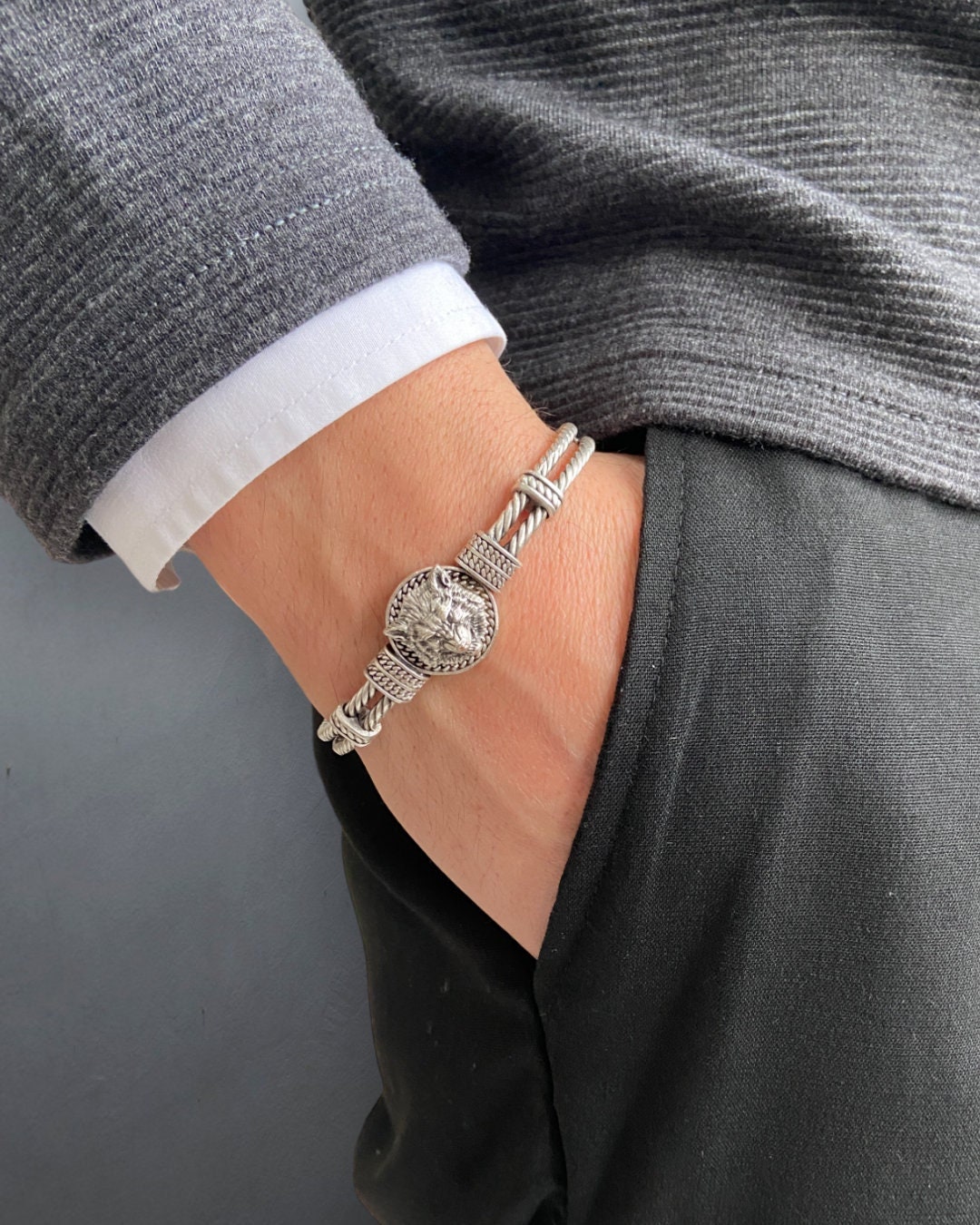 Silver Wolf Cuff Bracelet, Viking Mens Bracelets, Gothic Mens Jewelry ...