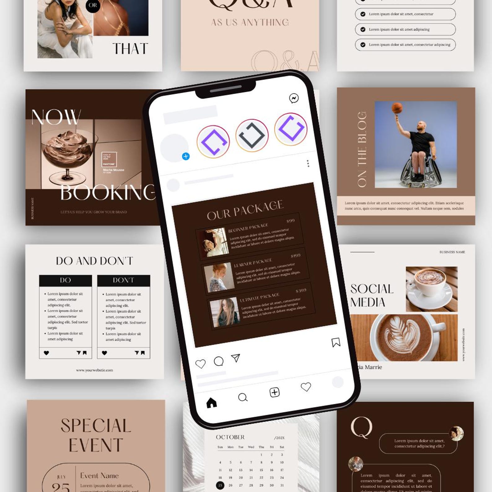 50 Mocha Mousse Edition Instagram Feed Posts Canva Editable Square - Etsy