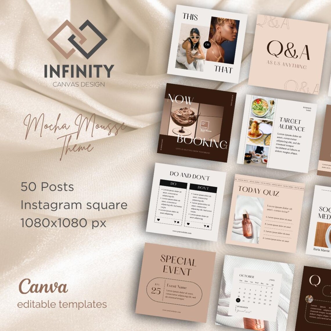 50 Mocha Mousse Edition Instagram Feed Posts Canva Editable Square - Etsy