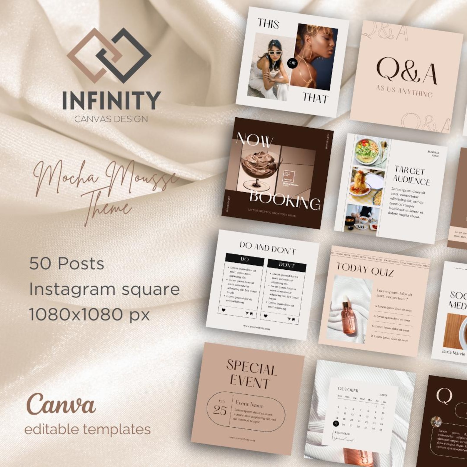 50 Mocha Mousse Edition Instagram Feed Posts Canva Editable Square - Etsy