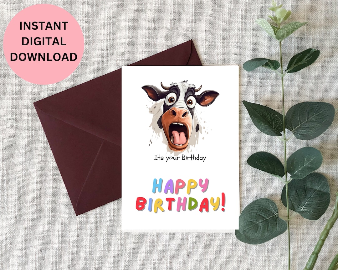 Cow Funny Happy Birthday Greeting Card for Him Birthday Card for Her ...