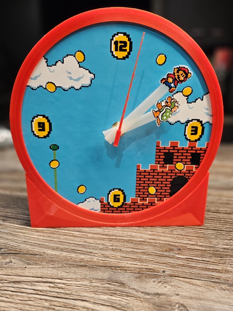 Mario Retro Game Themed Round Clock Glowing Desk or Wall Clock With ...