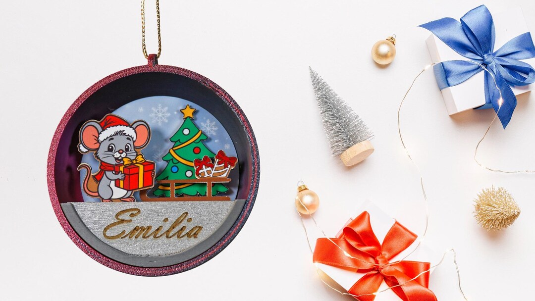 Christmas Bauble Baby Mouse 3D Scene Personalised Engraved Ornament ...