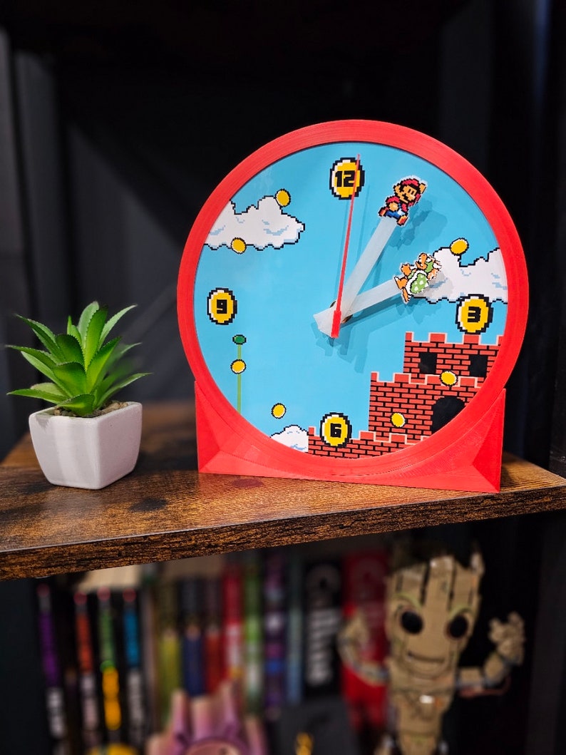 Mario Retro Game Themed Round Clock Glowing Desk or Wall Clock With ...