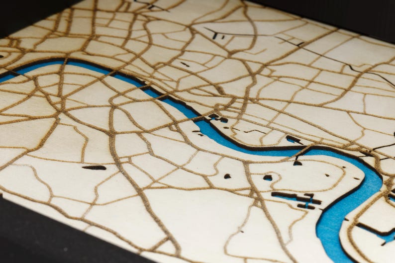 Wooden City Map Print - Laser Cut Wall Art With 3D Printed Frame - Etsy