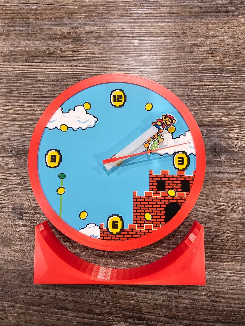 Mario Retro Game Themed Round Clock Glowing Desk or Wall Clock With ...