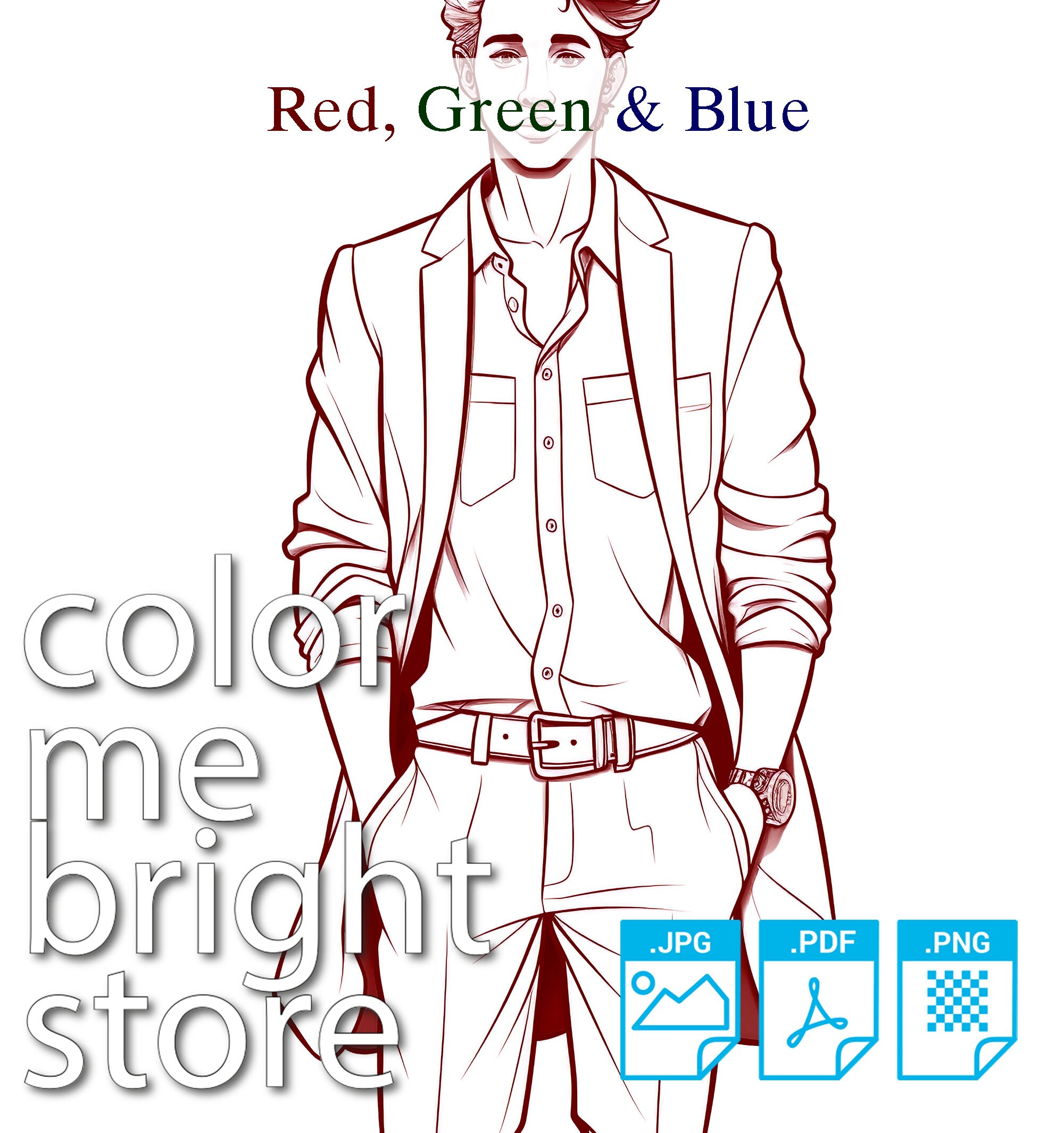 Coloring Page Printable Adult Coloring Fashion Mens Instant Download ...
