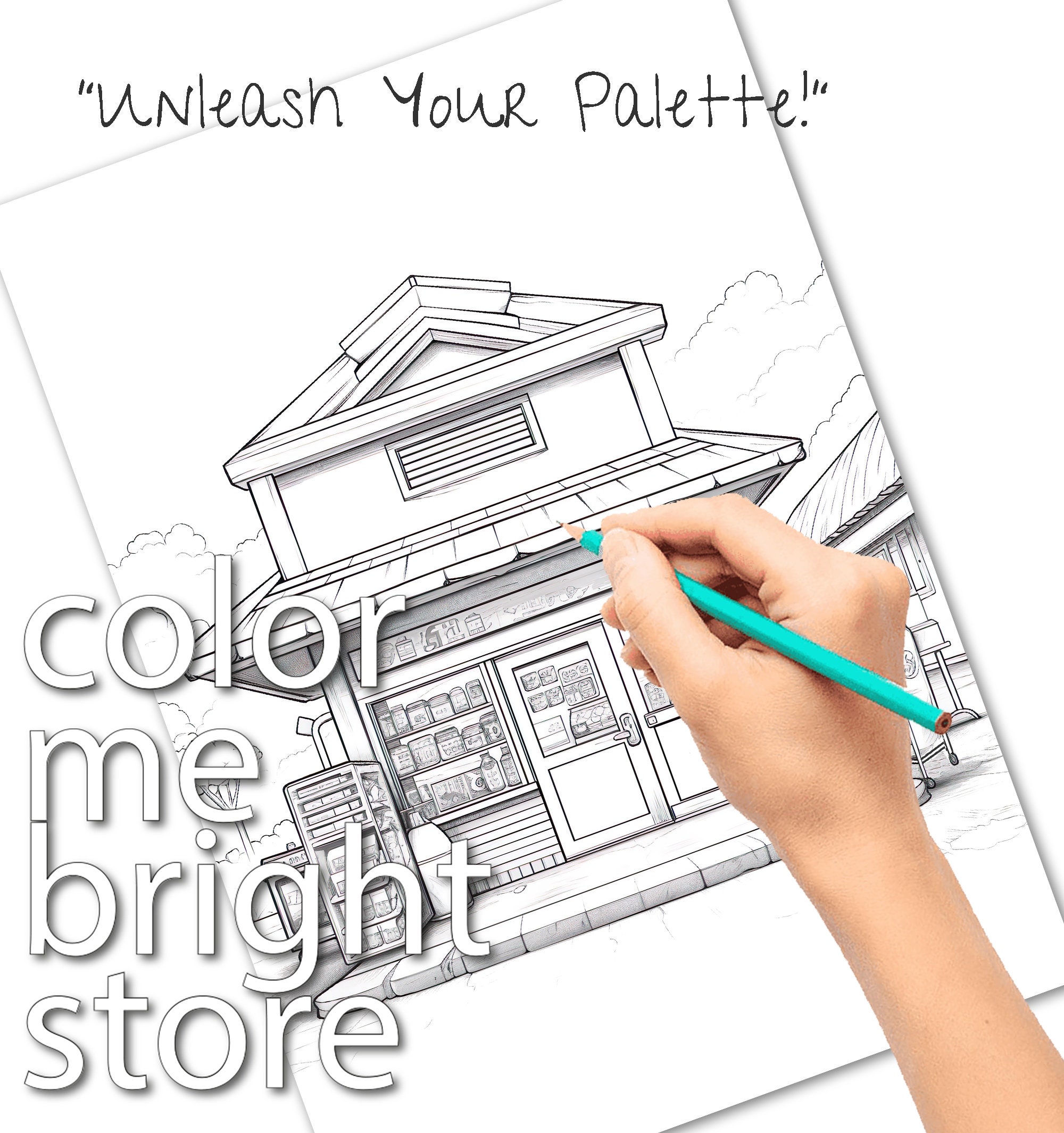 Coloring Page L Printable Shops Coloring Instant Download Grayscale ...