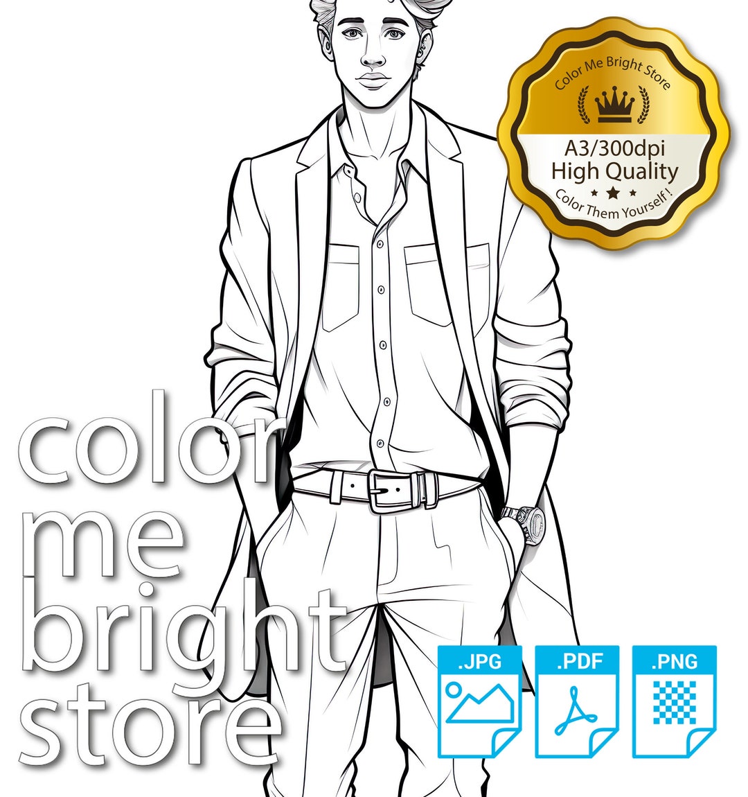 Coloring Page Printable Adult Coloring Fashion Mens Instant Download ...