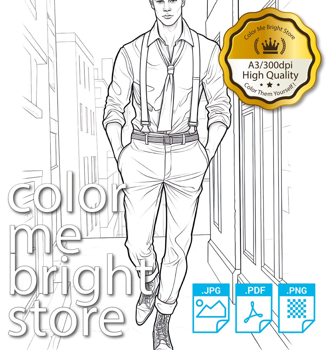 Coloring Page Printable Adult Coloring Fashion Mens Instant Download ...