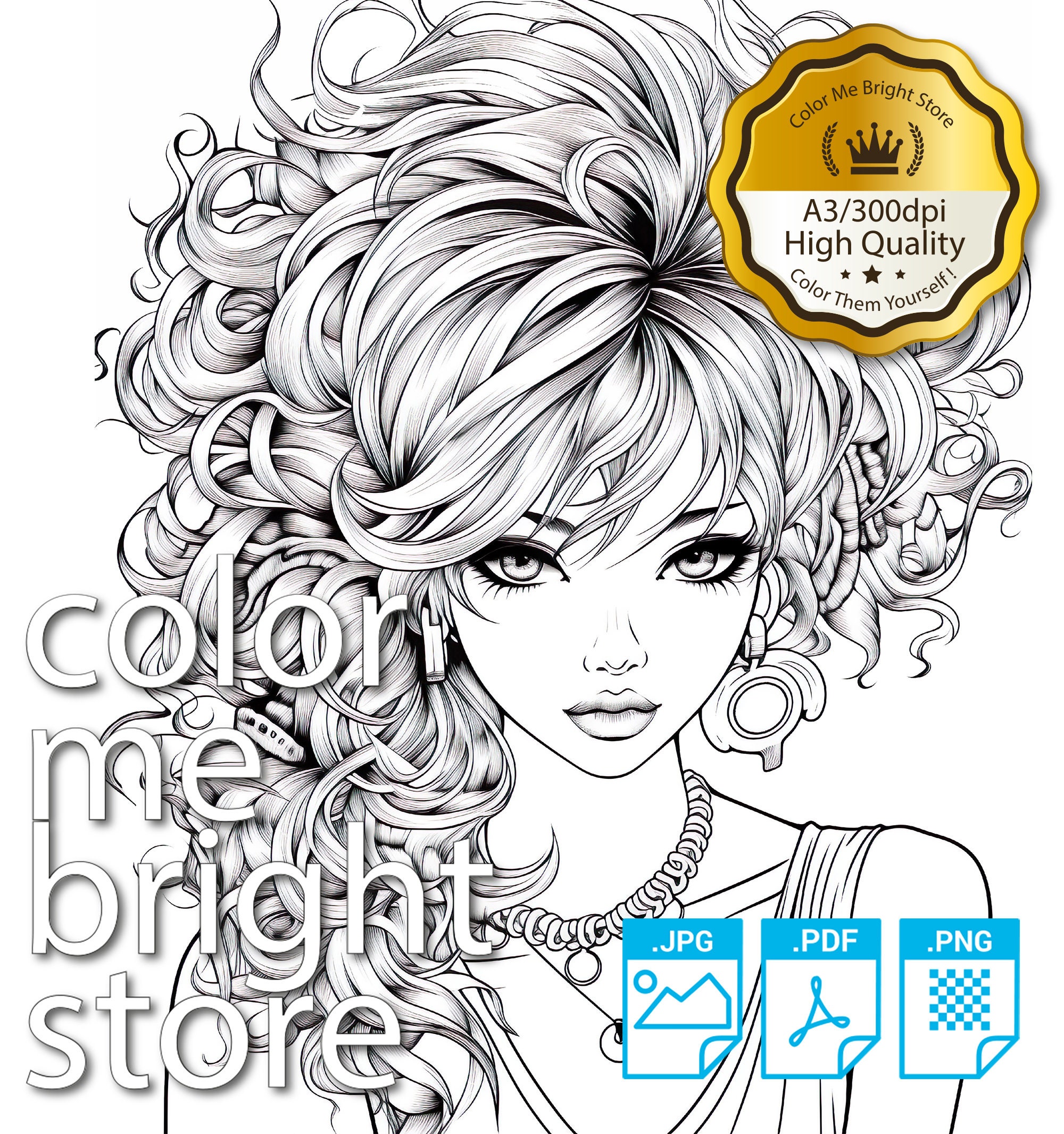 Premium Coloring Page Printable Adult Women Coloring Pages Book Instant ...