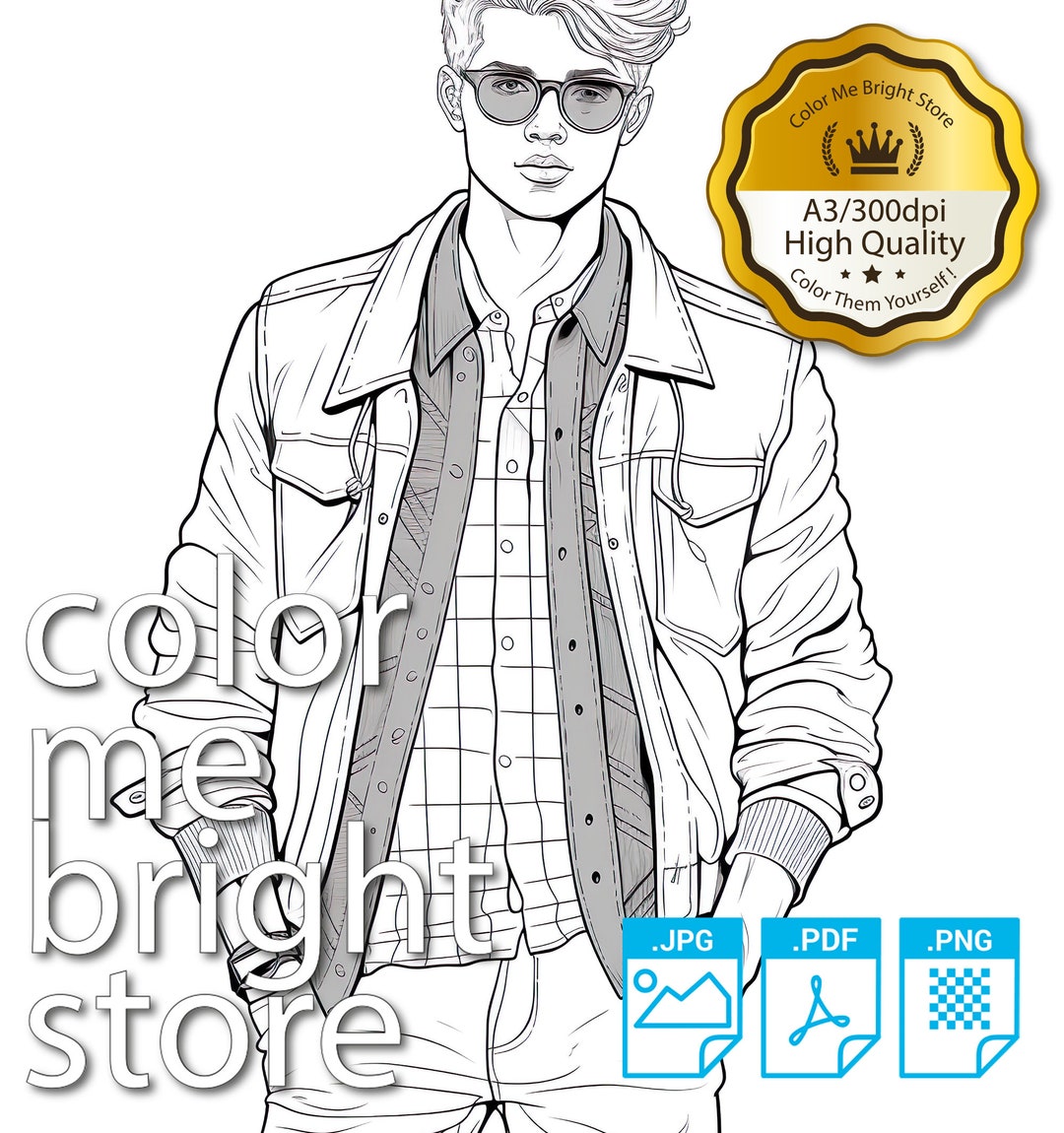 Coloring Page Printable Adult Coloring Fashion Mens Instant Download ...