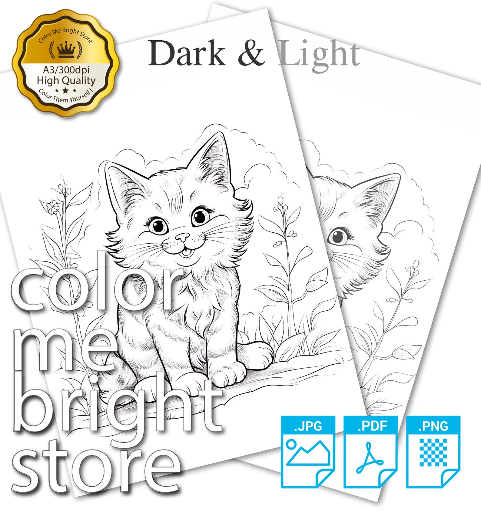 Coloring Page Printable Cats Coloring Pages Instant Download Grayscale ...