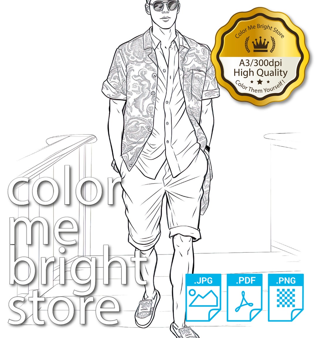 Coloring Page Printable Adult Coloring Fashion Mens Instant Download ...