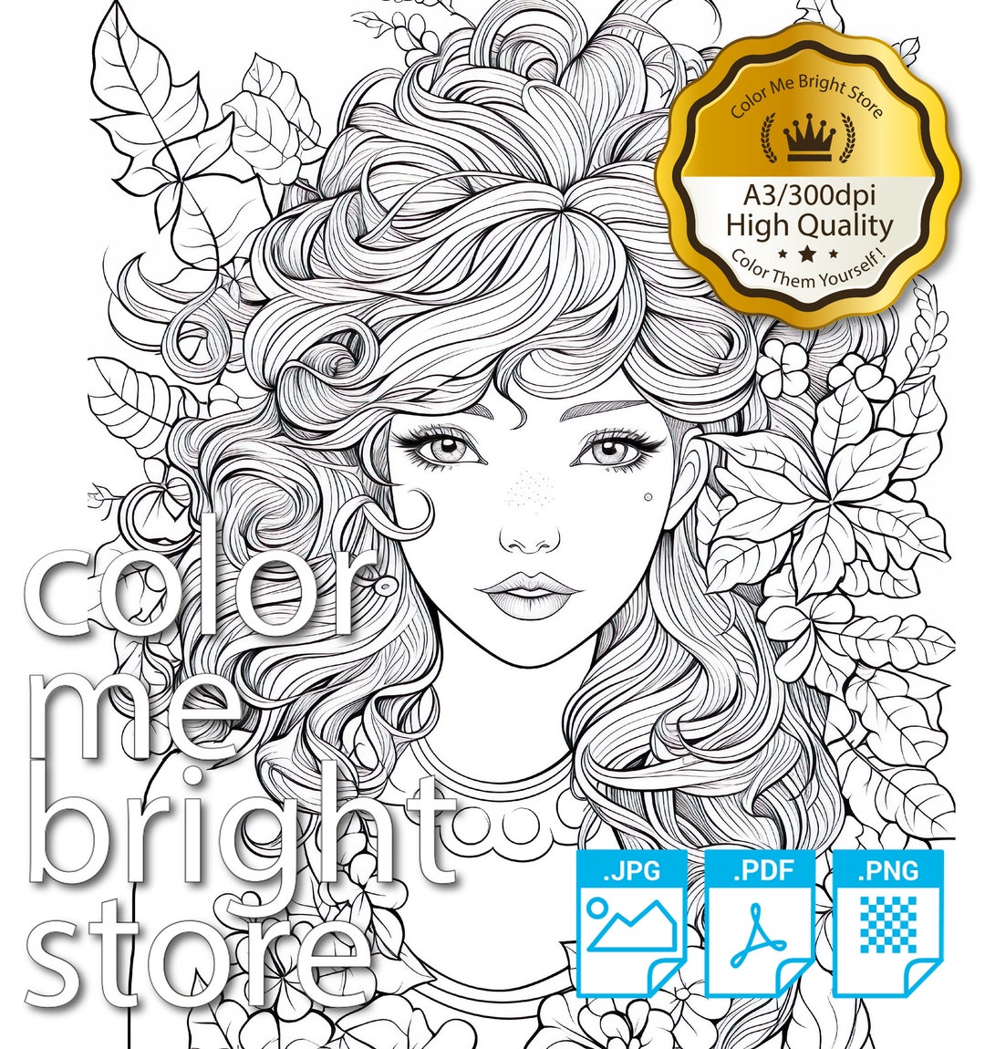Premium Coloring Page Printable Adult Women Coloring Pages Book Instant ...