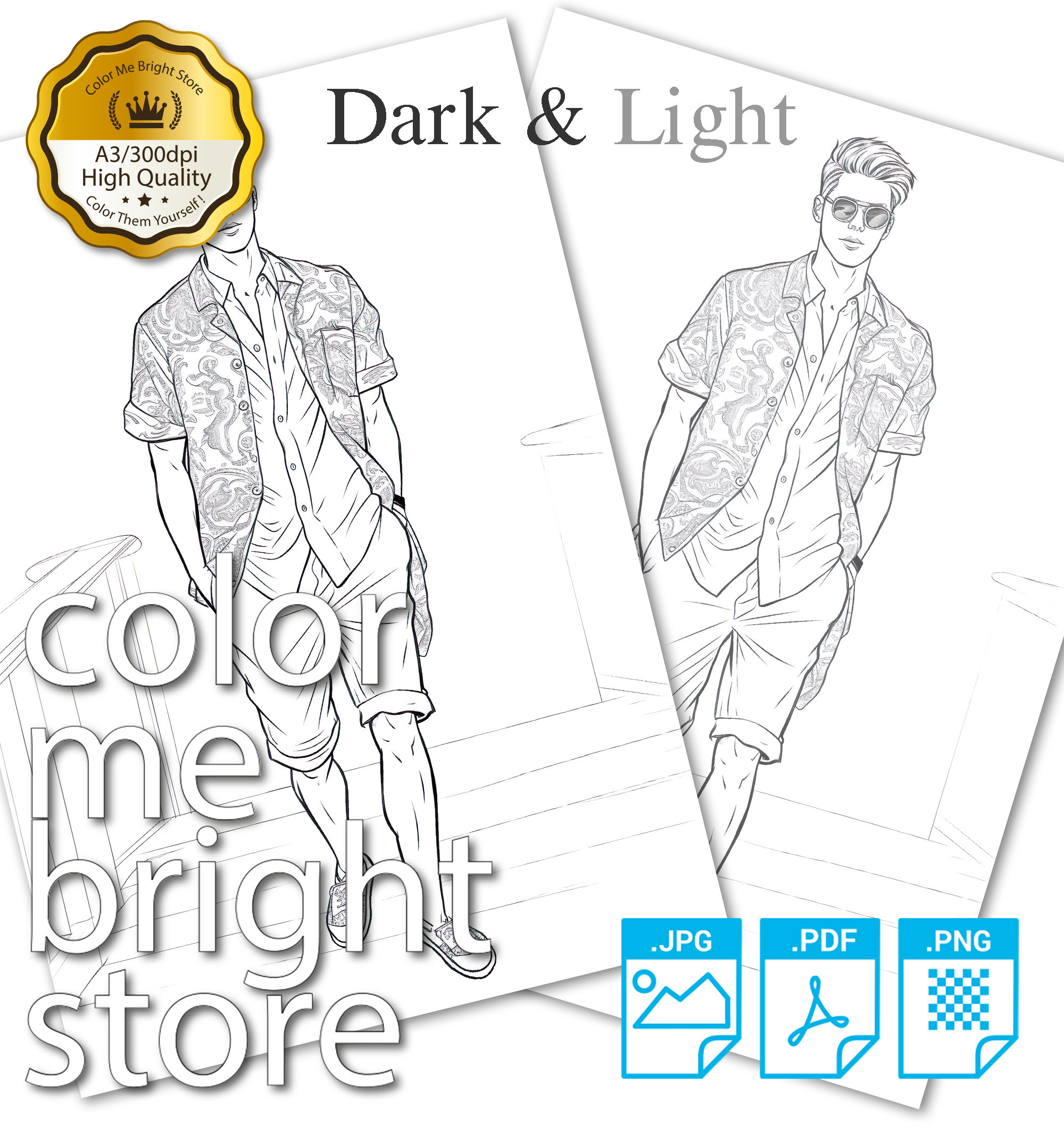 Coloring Page Printable Adult Coloring Fashion Mens Instant Download ...