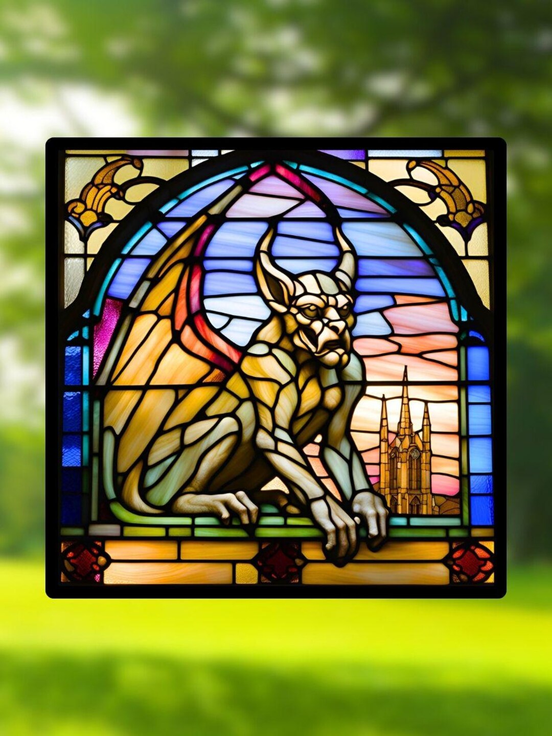 Gargoyle Stained Glass Window – Medieval Window Decoration – Original ...