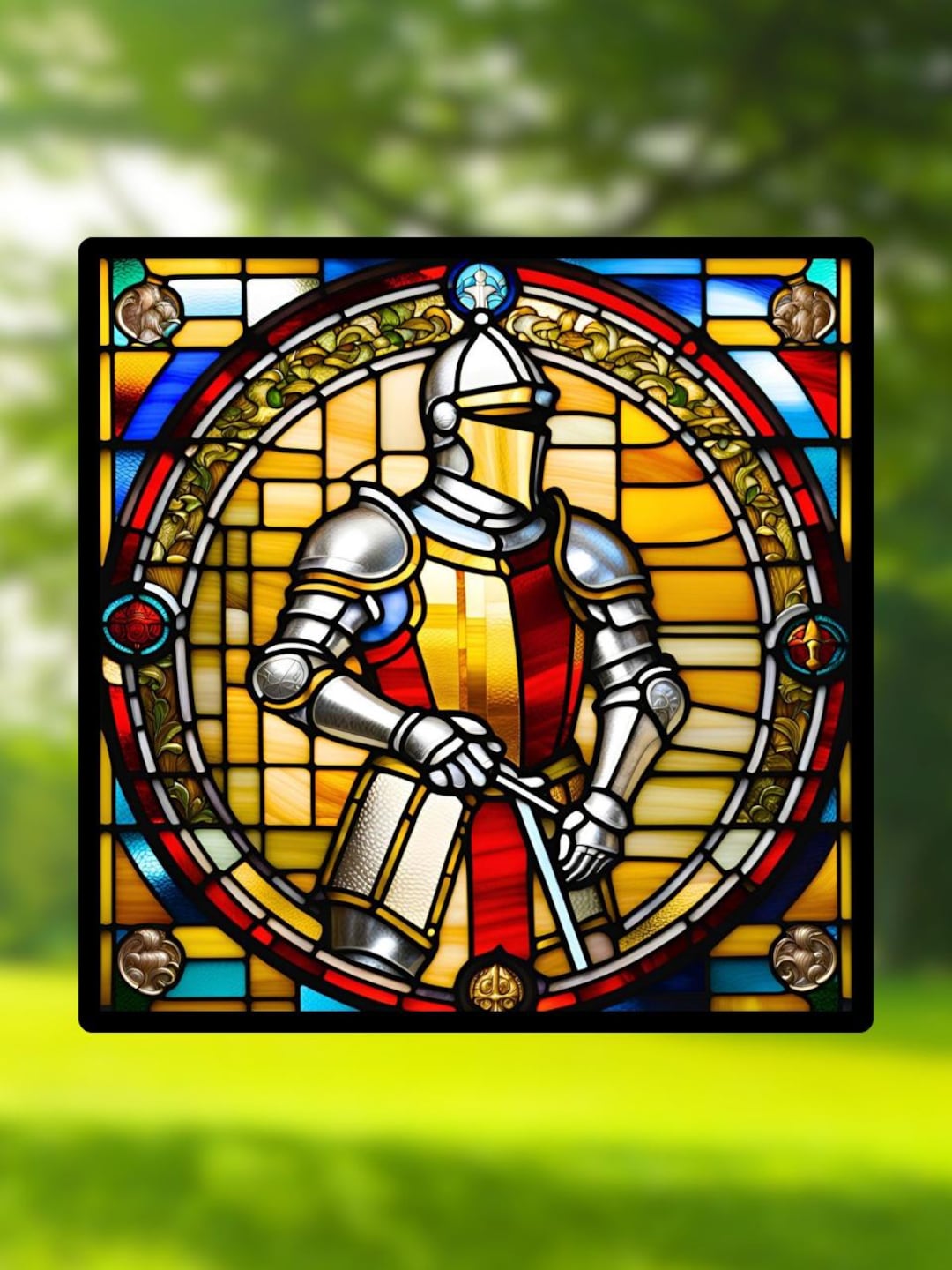 Medieval Stained Glass Knight in Armor – Historical Glass Decoration ...