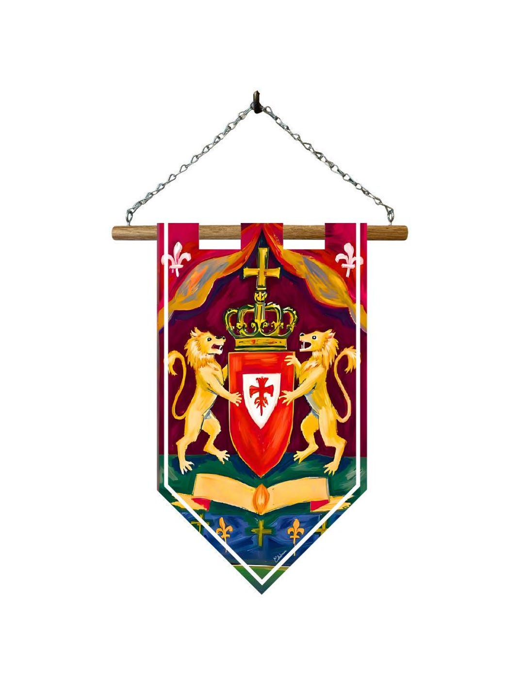 Medieval Coat of Arms Banner With Crown and Lions – 510g/m2 Canvas Wall ...