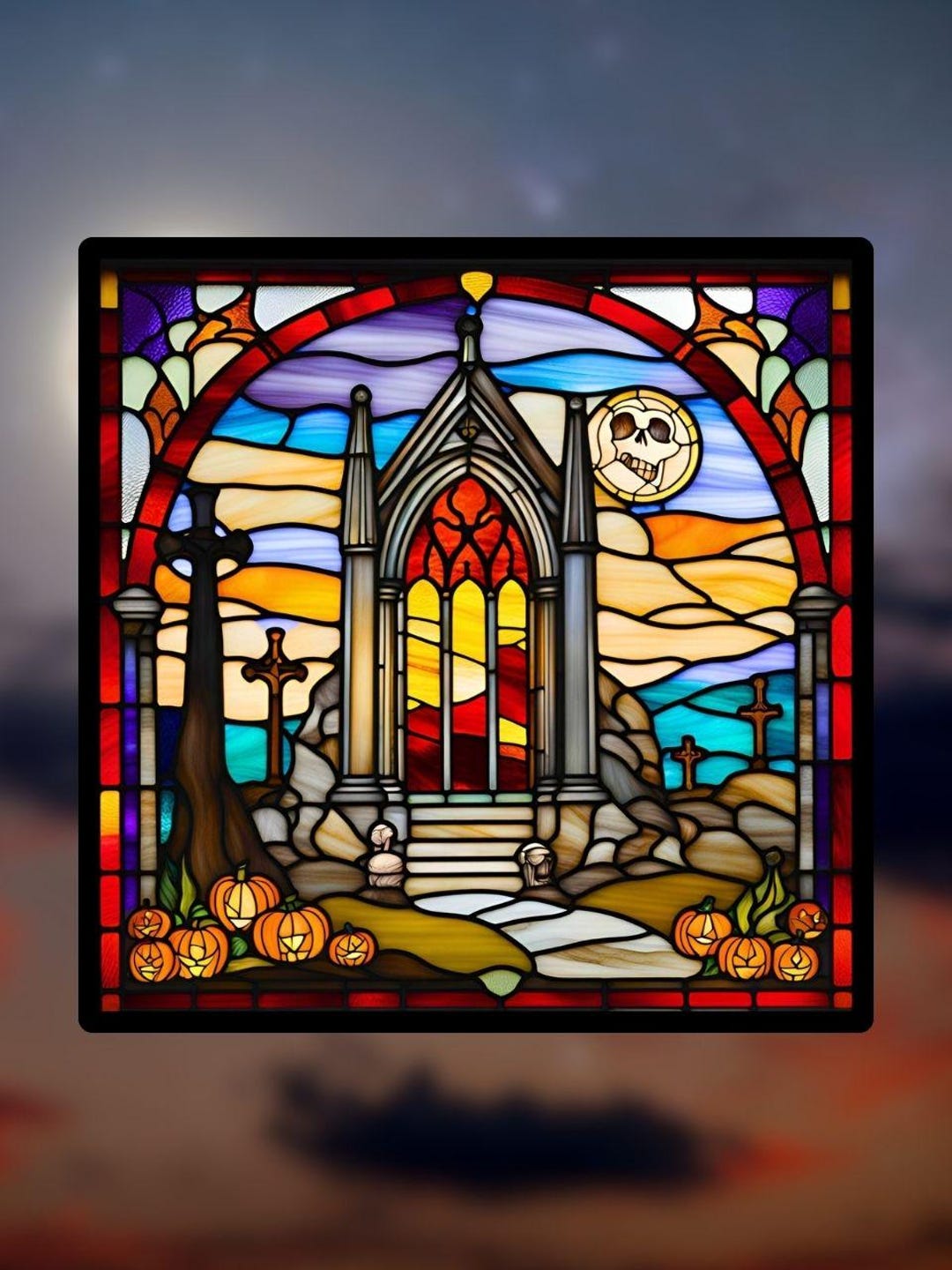 Halloween Cemetery Mausoleum Stained Glass Window – Gothic Window ...