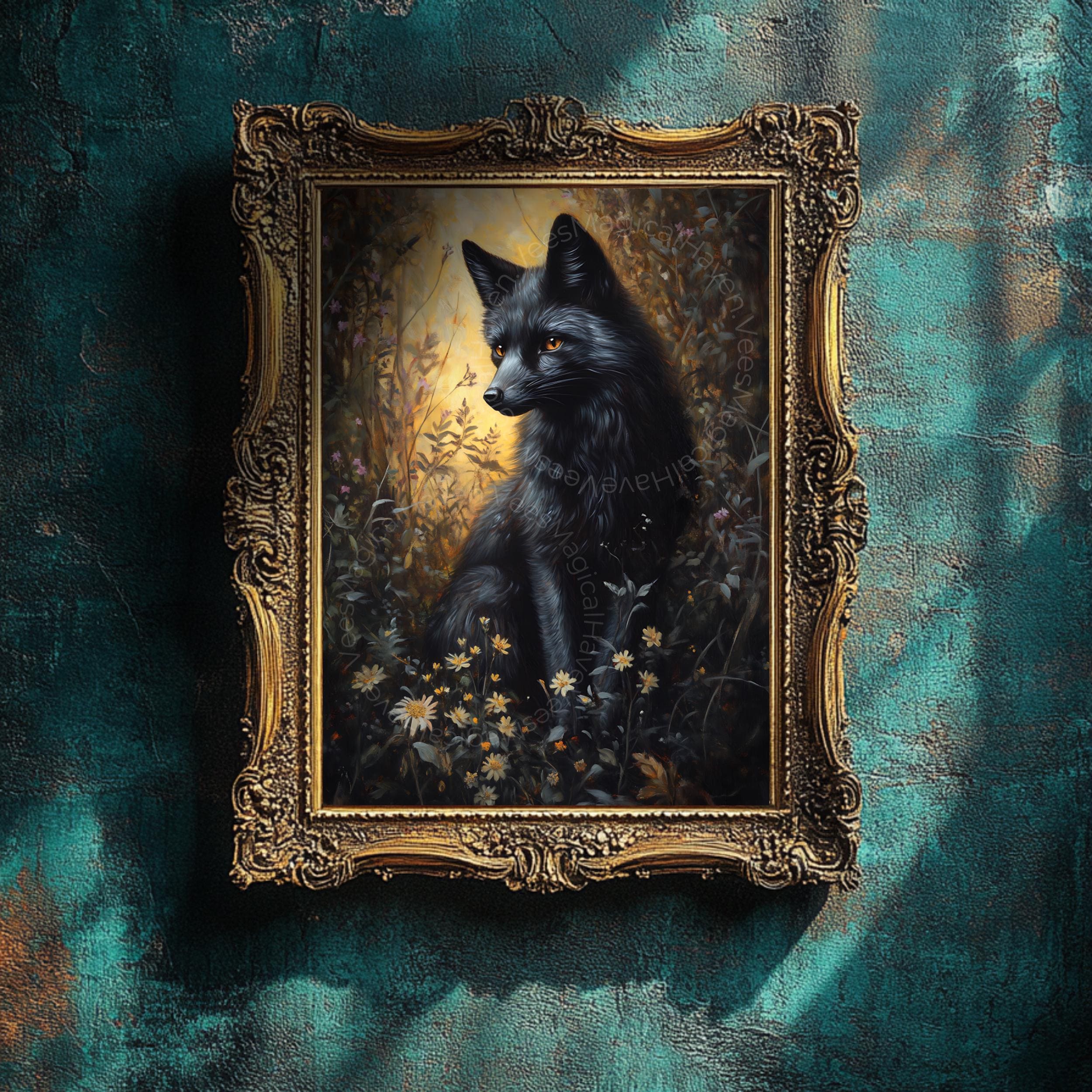 Black Fox Poster, Gothic Fox Wall Art, Dark Fantasy Animal Print ...