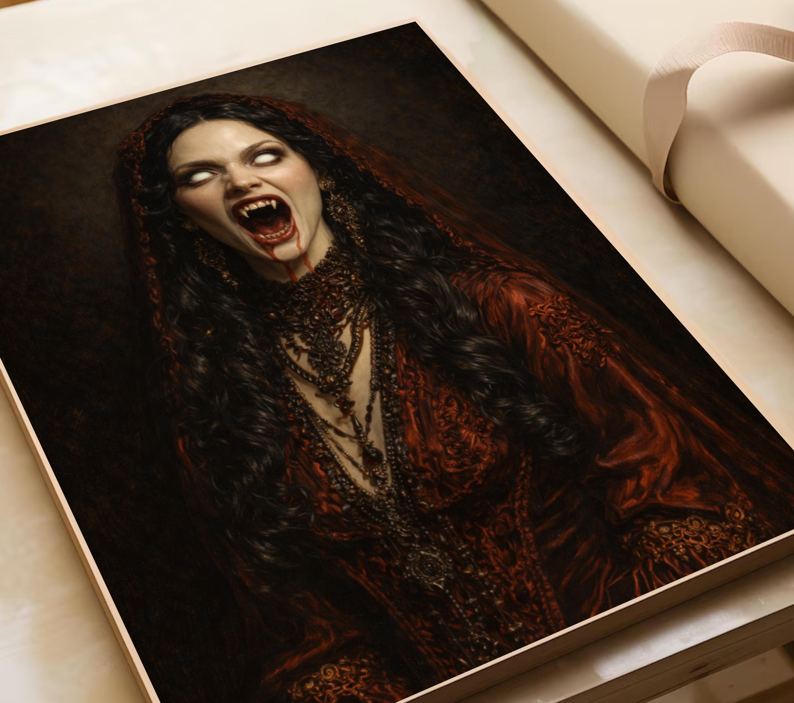 Gothic Vampire Woman Portrait, Dark Fantasy Horror Wall Art, Victorian ...