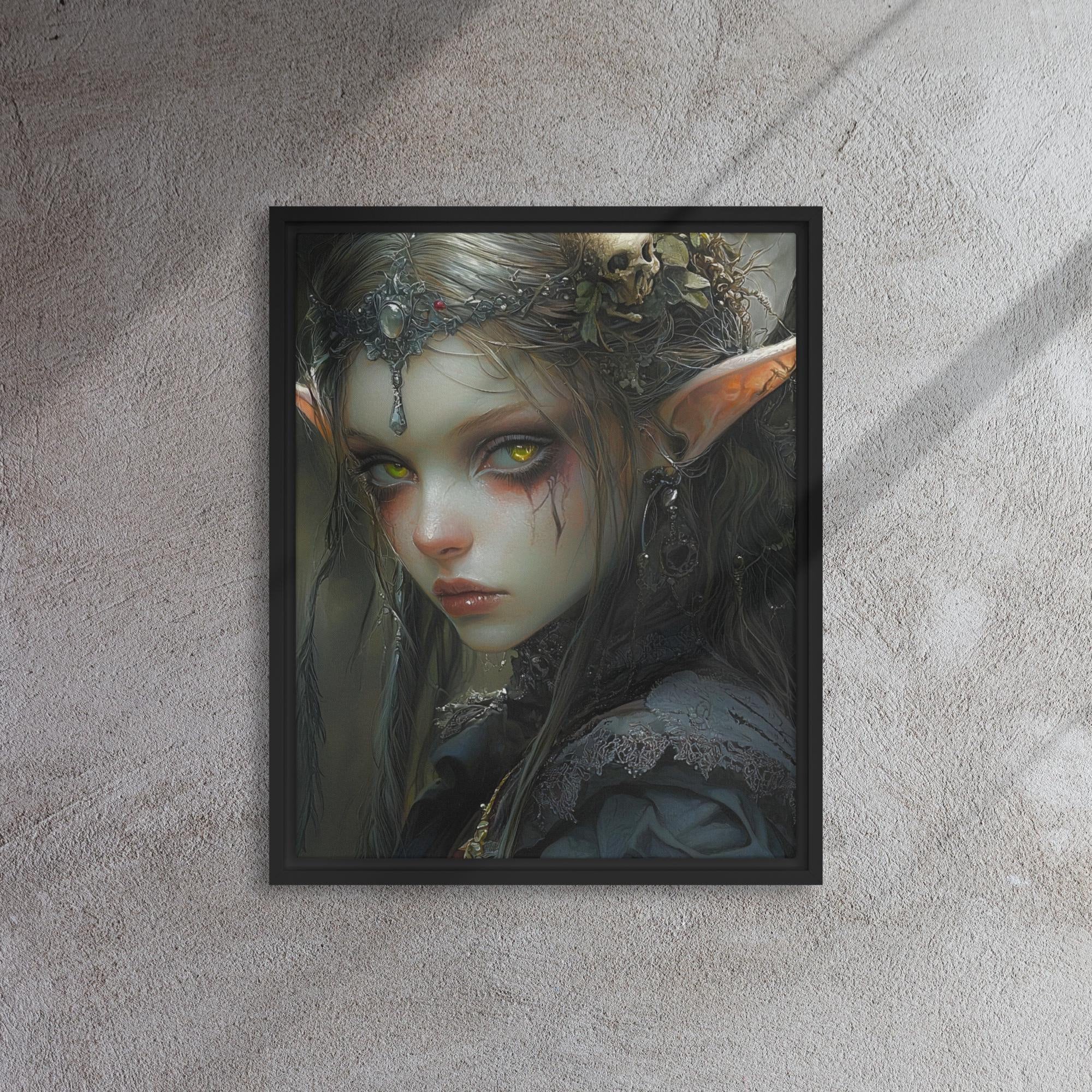 Black Framed Gothic Elf Canvas, Black Victorian Attire in Enchanted ...