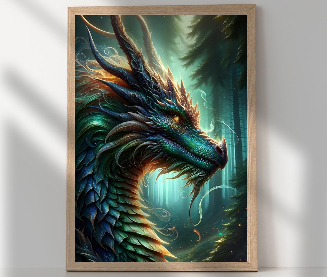 Surreal Dragon Fantasy Wall Art, Mythical Fantasy Decor, Dark Academia ...