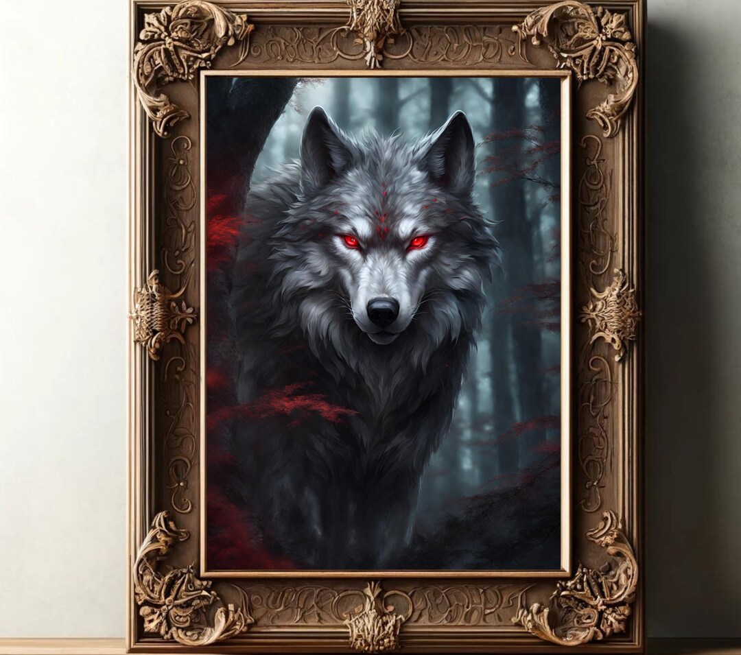Werewolf Wall Art, Glaring Red Eyes, Horror Fantasy Decor, Dark ...
