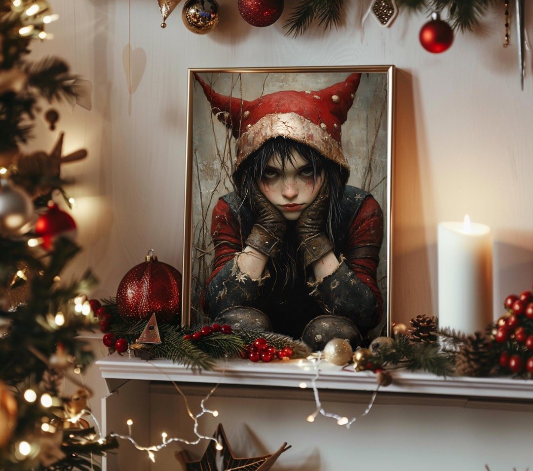 Gothic Christmas Elf Printable Wall Art, Holiday Wall Decor, Dark ...