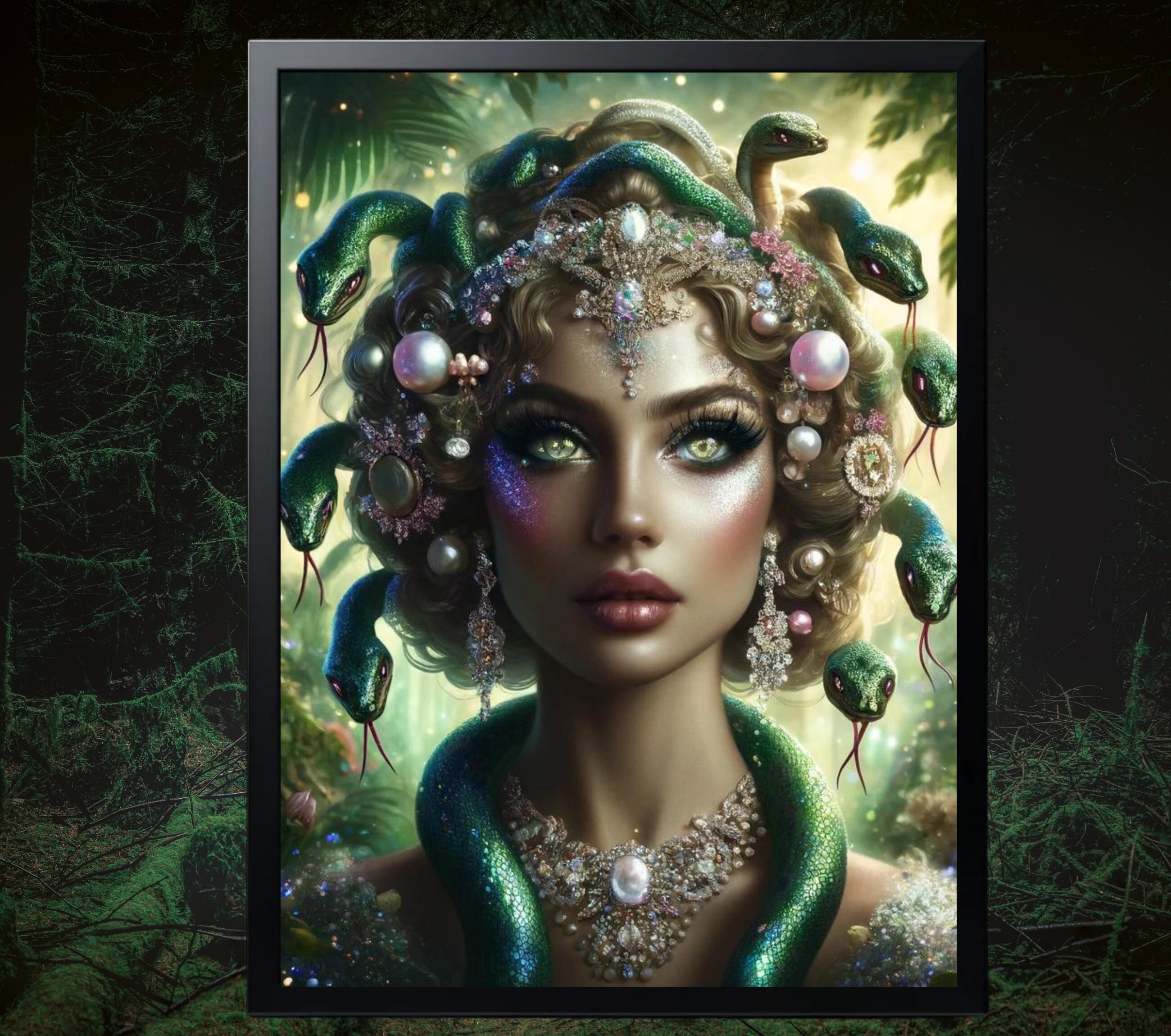 Medusa Art Print, Greek Mythology Art, Pearls & Diamonds, Mythical ...