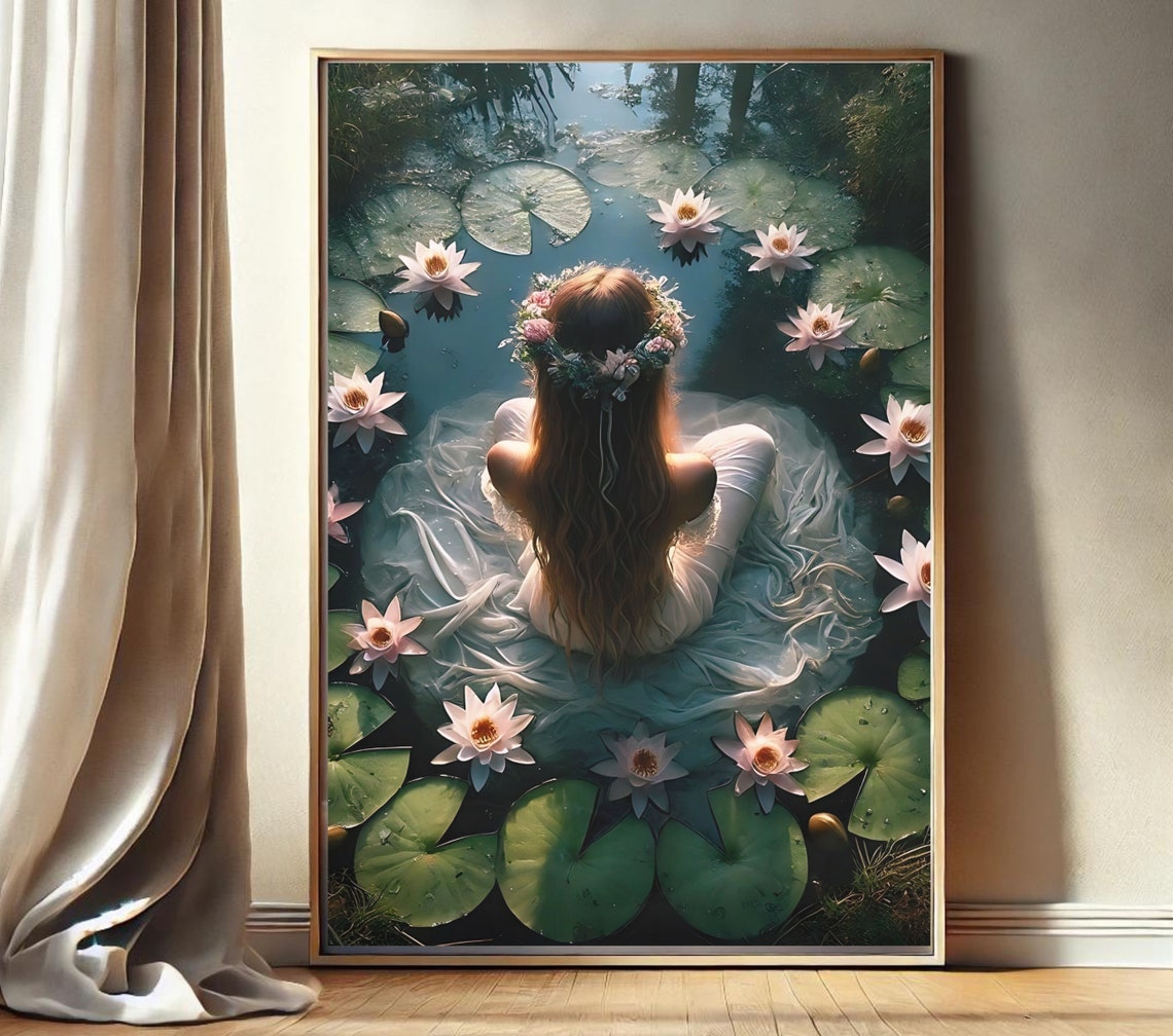 Woodland Nymph Art Print, Fantasy Nymph in Pond Decor, Enchanted Forest ...
