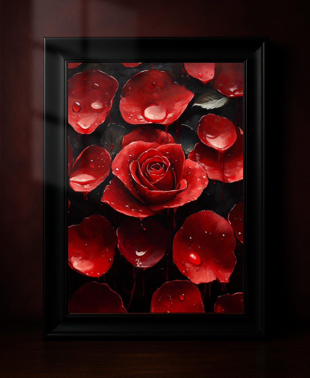 Dark Academia Rose Wall Art, Gothic Floral Print, Red Rose Petal Poster ...