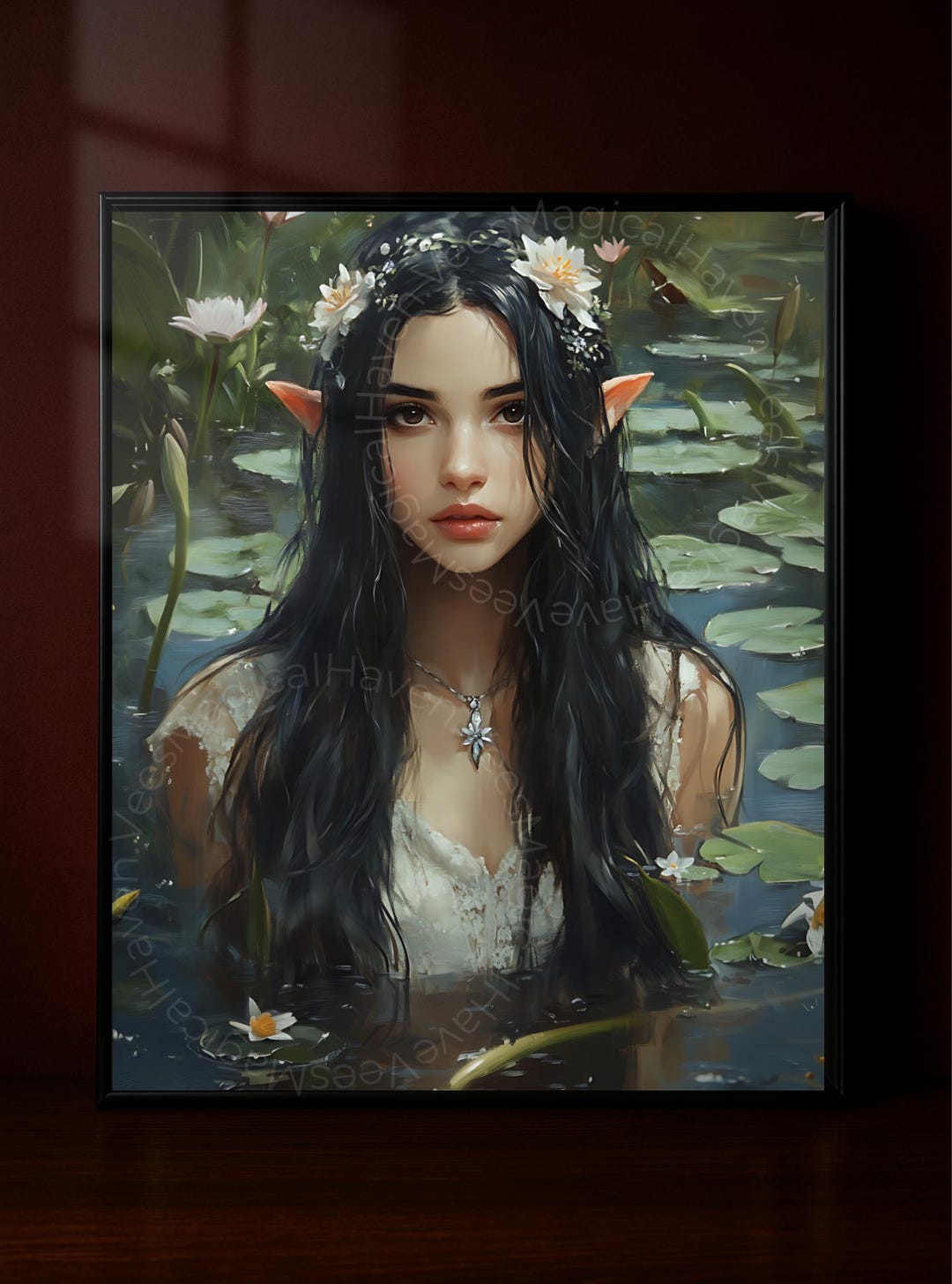 Elf in Water Lily Pond Poster, Dark Academia Wall Art, Cottagecore ...