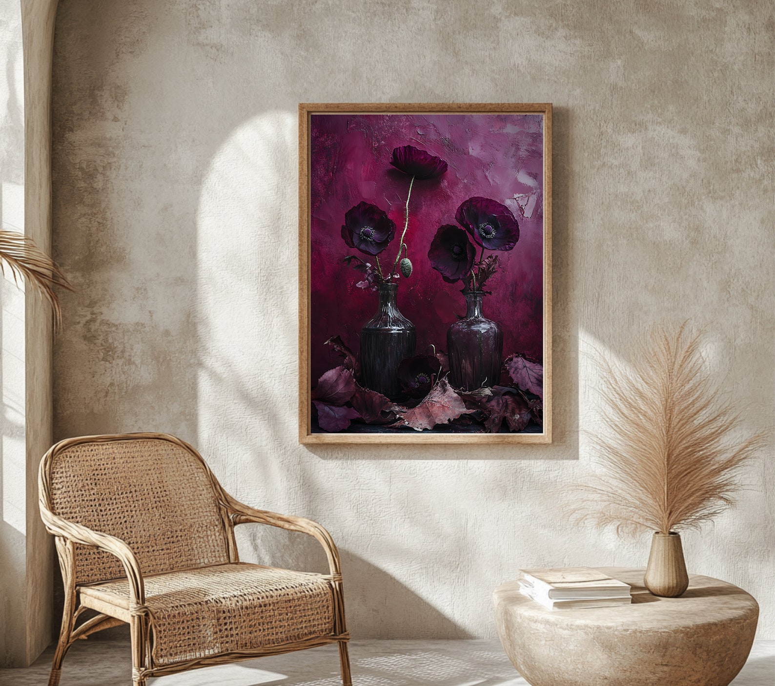 Gothic Poppies Wall Poster, Deep Burgandy and Purple Hues, Dark Fantasy ...