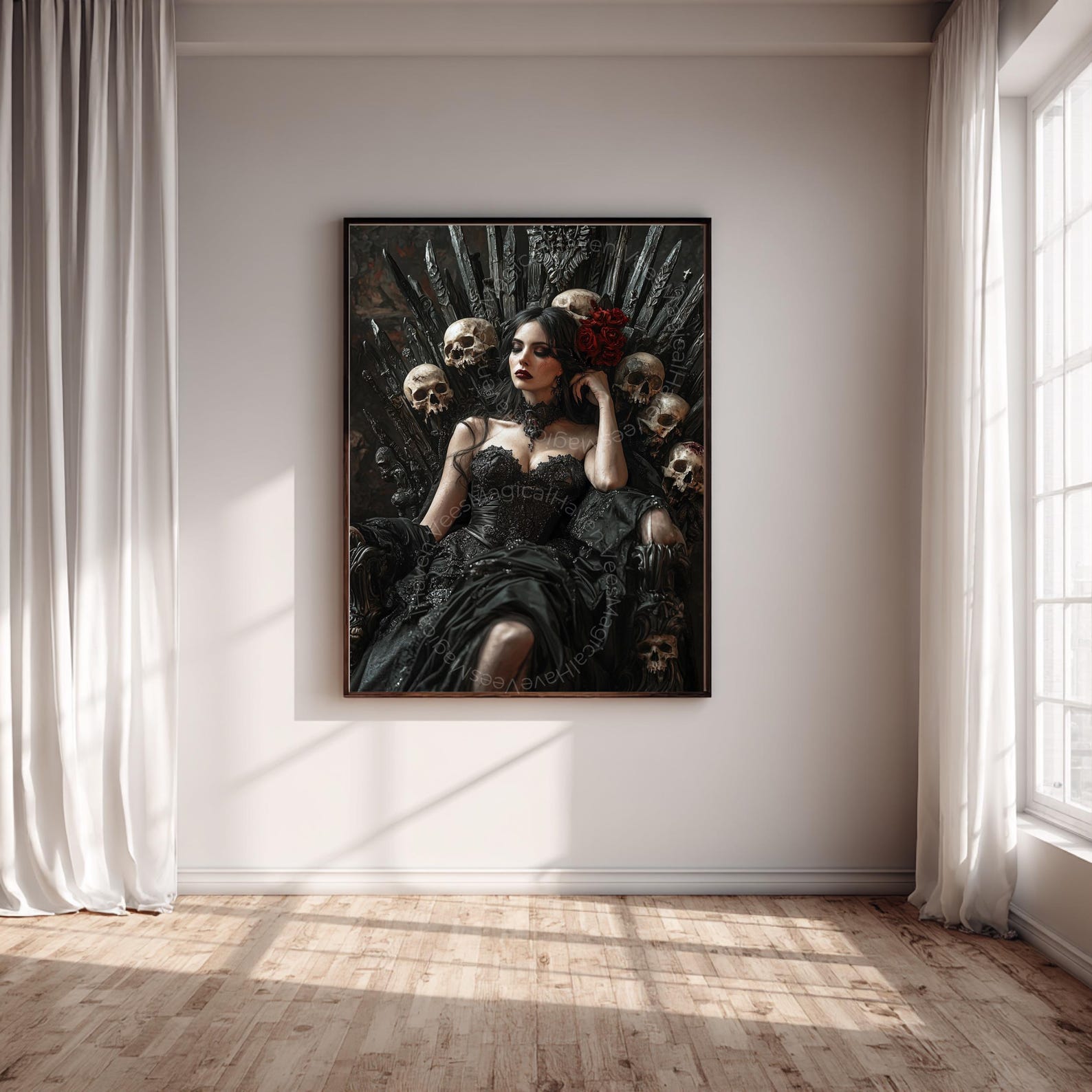 Gothic Vampire Queen Poster, Throne of Skulls, Dark Academia Art, Ideal ...