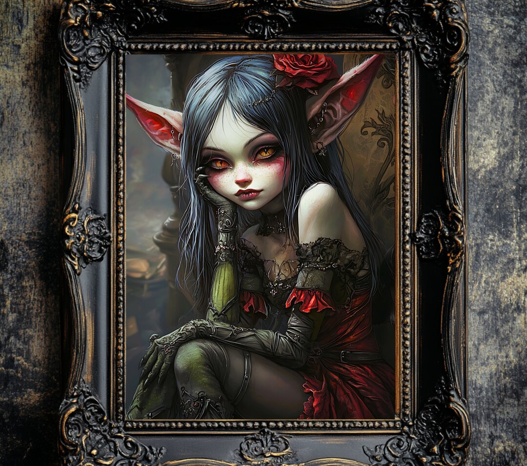 Gothic Elf Poster, Red Gothic Attire, Dark Academia Art for Home Decor ...