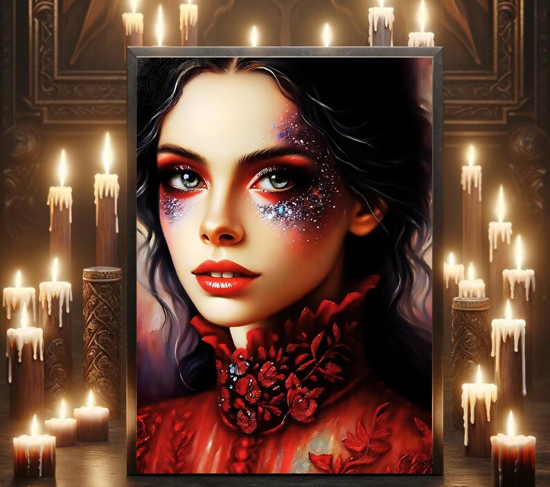 Red Vintage Vampire Wall Art, Dark Academia Vampire Decor, Gothic ...